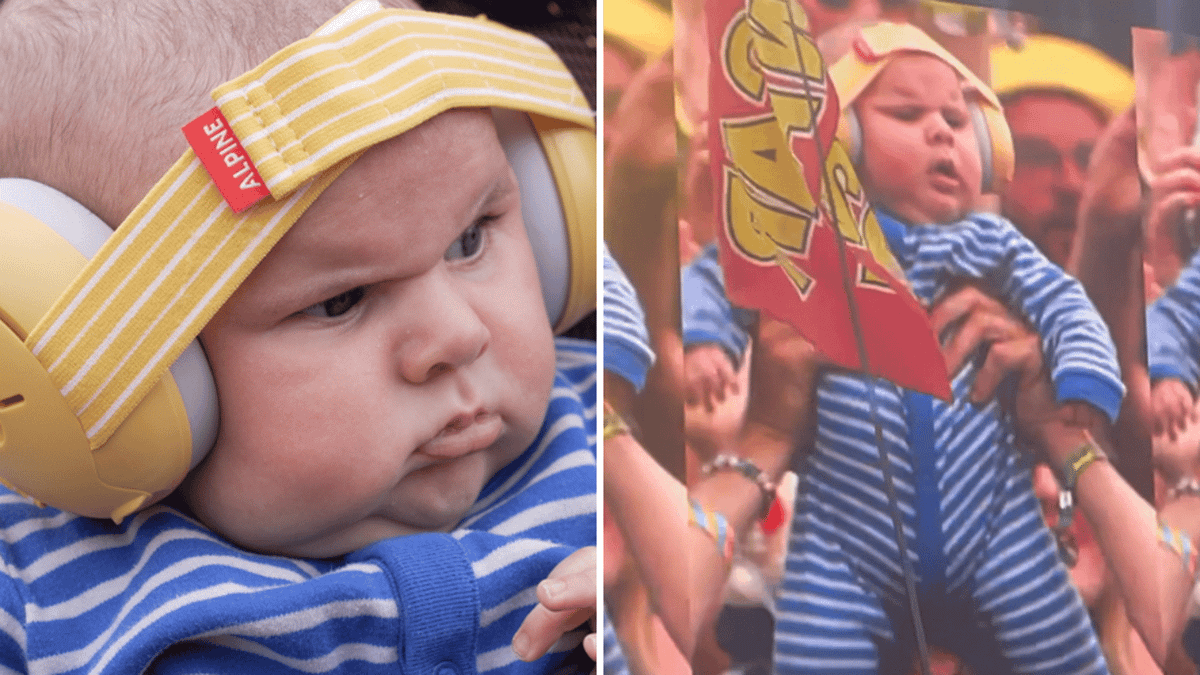 Hilarious moment 10-week-old baby captures Glastonbury crowd as parents ...