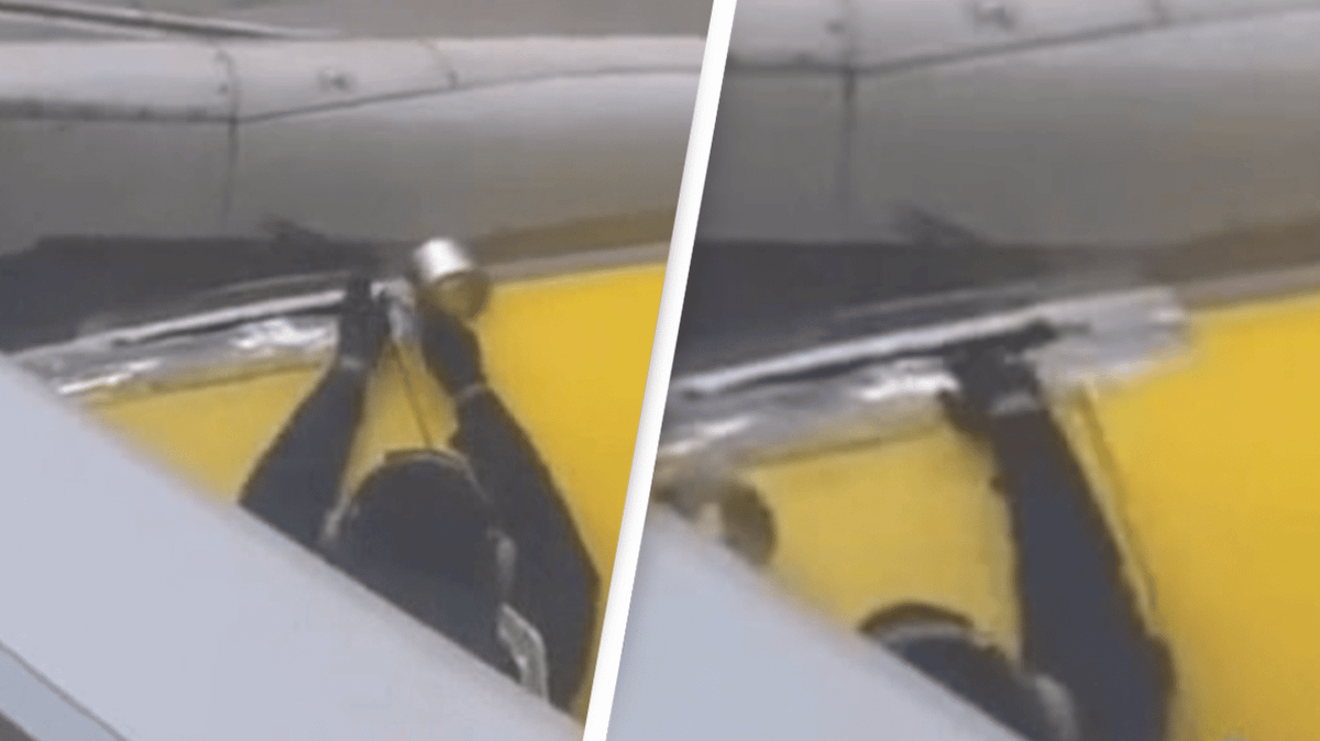 Passenger spots employee putting tape on the wing of a plane before takeoff