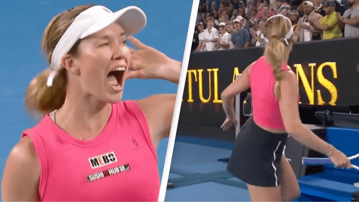 Crowd gasps in shock as tennis star mimes vulgar act in response to ...
