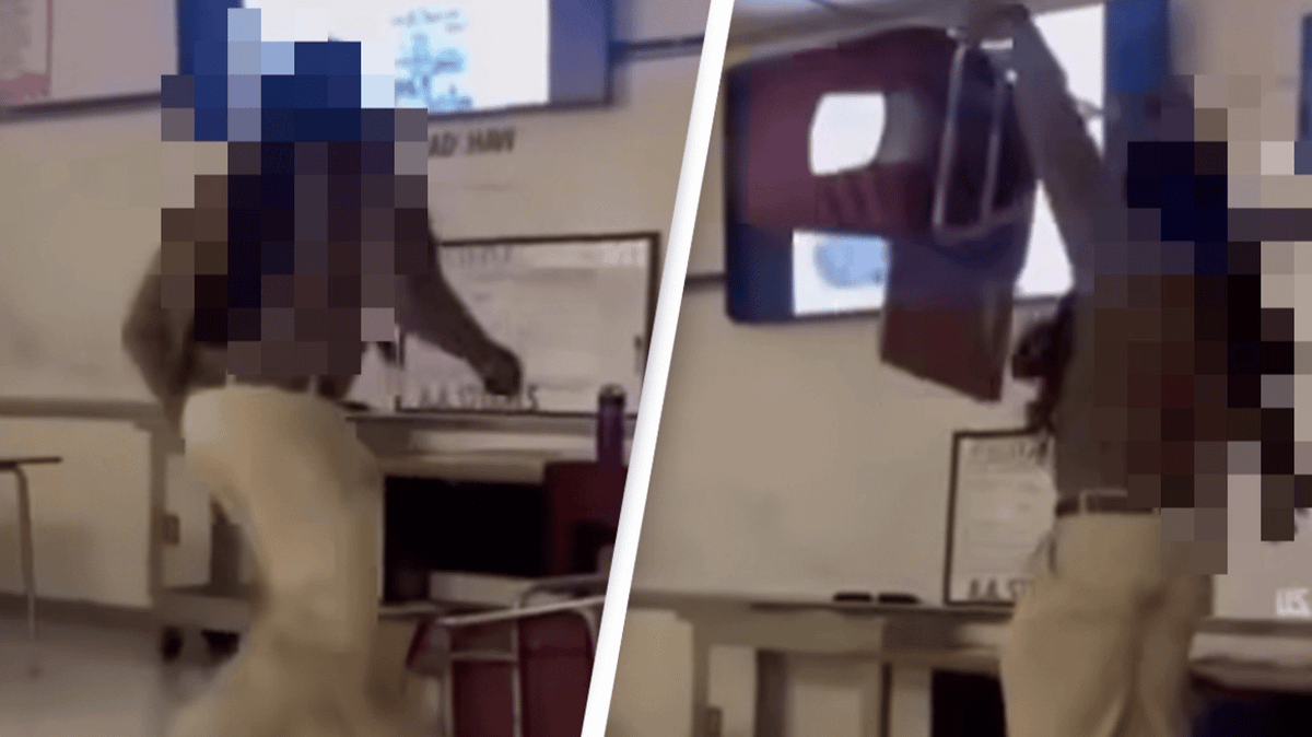Teacher loses it and throws chair after being 'disrespected' by students