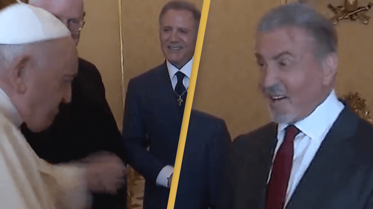 The Pope throws fake punch at Sylvester Stallone and says he’s a big fan