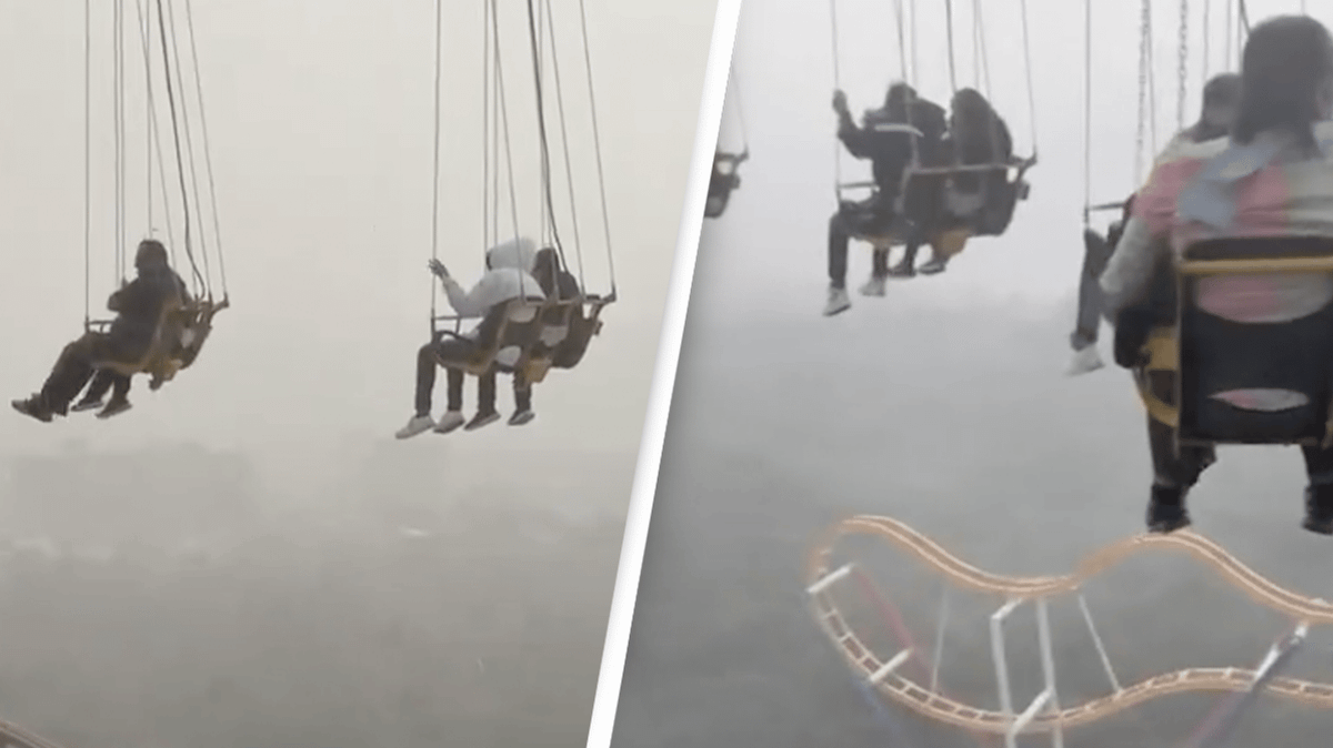 Terrifying footage shows Six Flags visitors left dangling 200 feet in ...