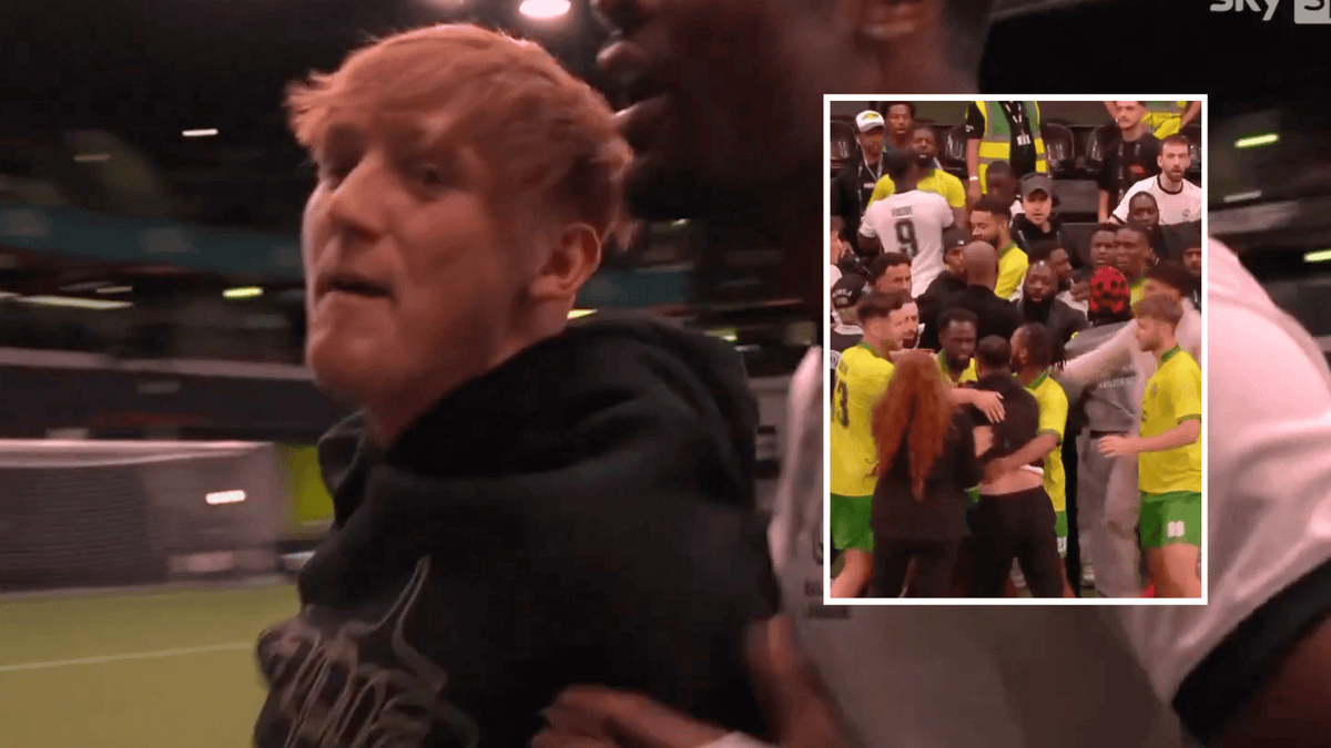 Angryginge furiously held back by stewards as Baller League match turns ...