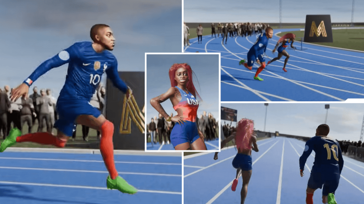3D simulation shows what 100m race between Kylian Mbappe and top female ...