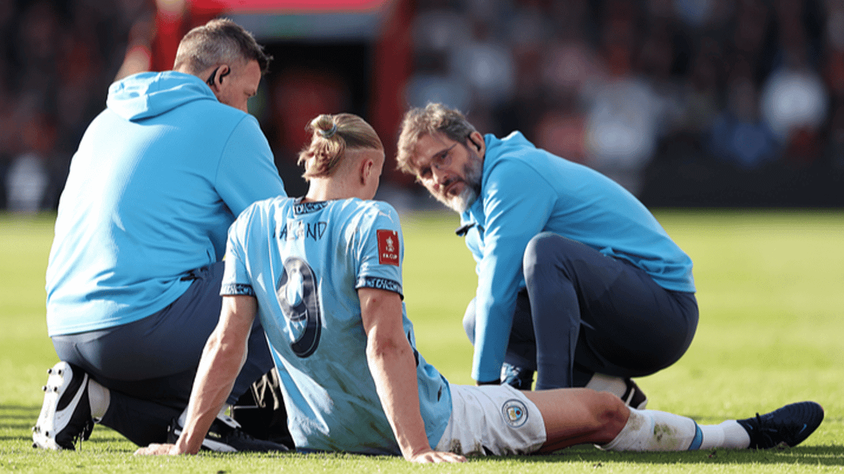Man City drop Erling Haaland injury bombshell after star spotted on ...