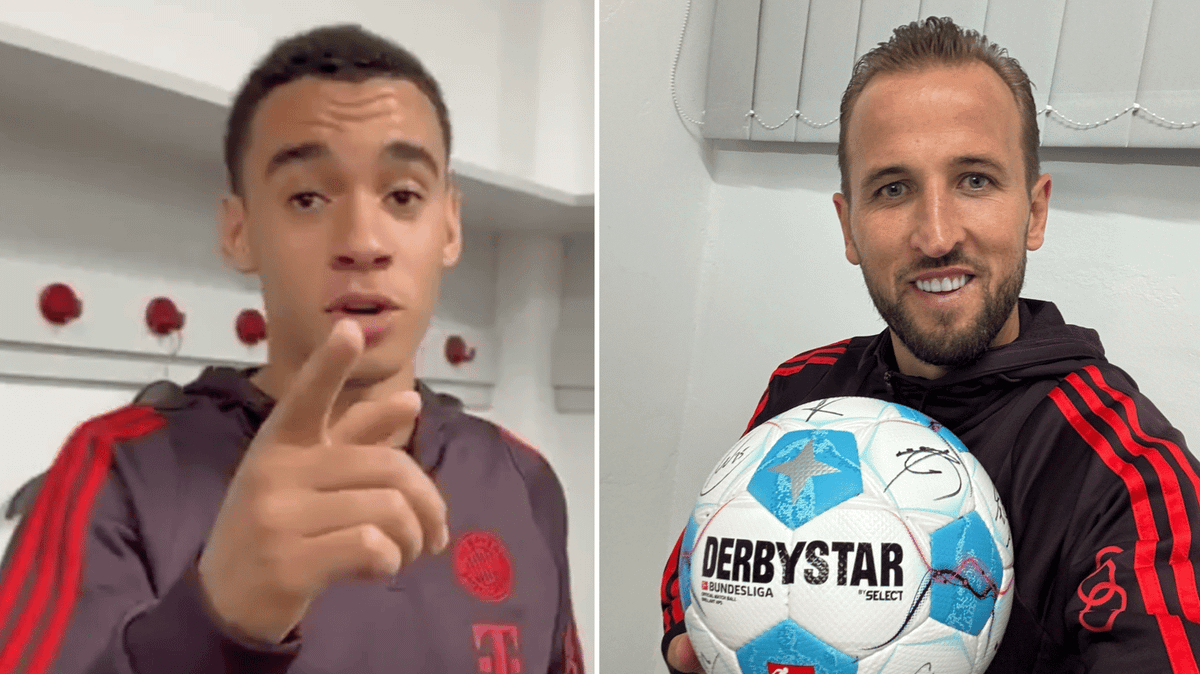 Jamal Musiala mocks Harry Kane's dressing room speeches at Bayern ...