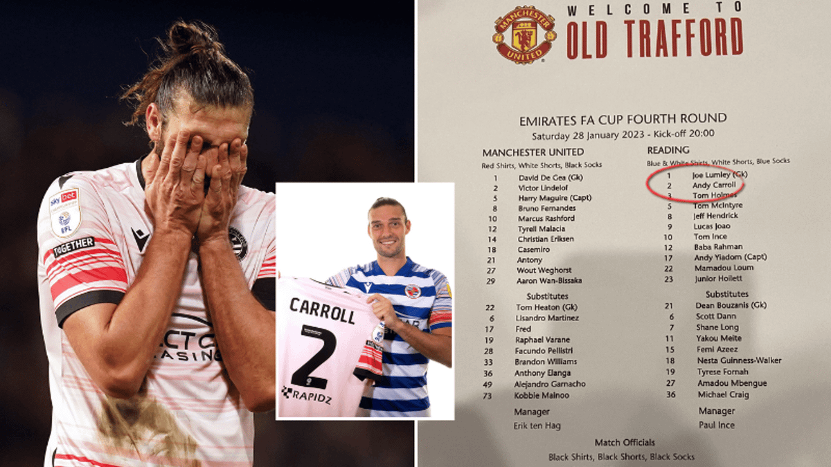 Reading striker Andy Carroll is wearing the number 2 shirt this season ...
