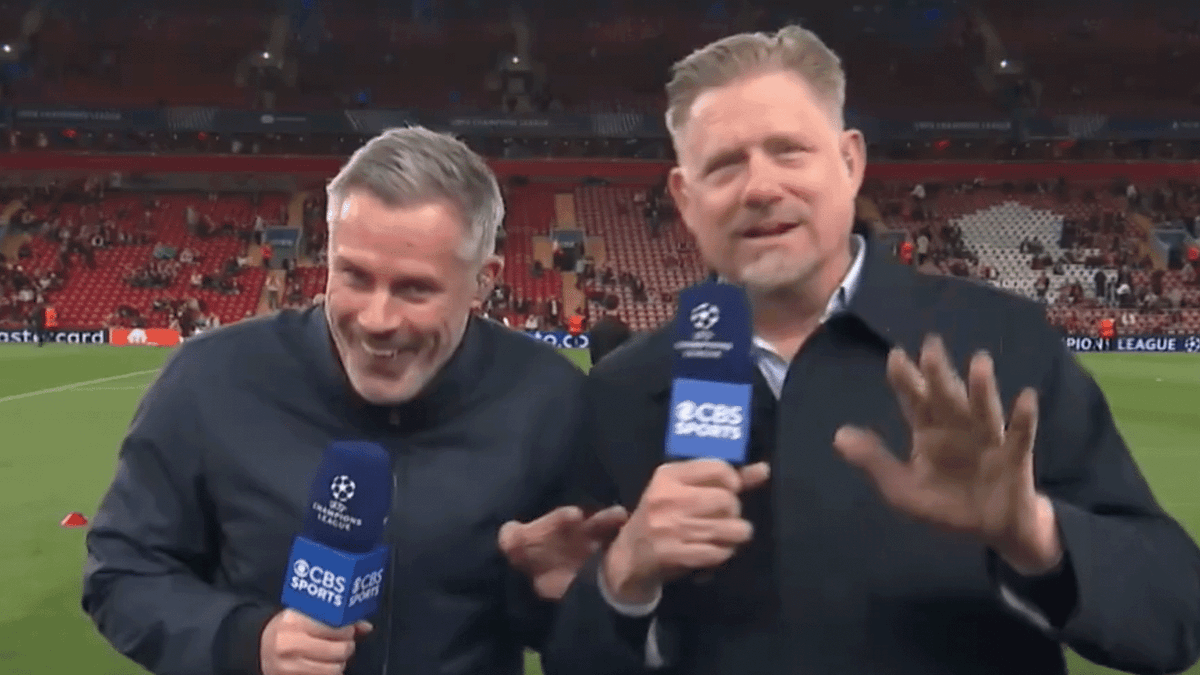 Peter Schmeichel left red-faced after being tricked by Jamie Carragher ...