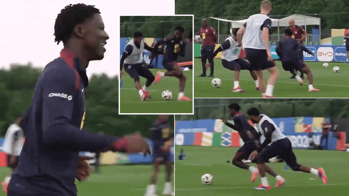 Kobbie Mainoo turns Joe Gomez inside out during England training as ...