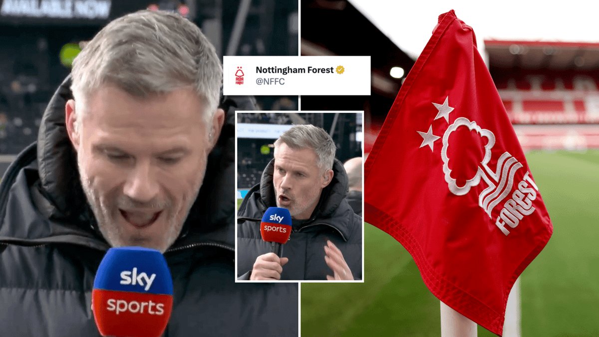 Jamie Carragher finds out about Nottingham Forest VAR tweet live on Sky ...
