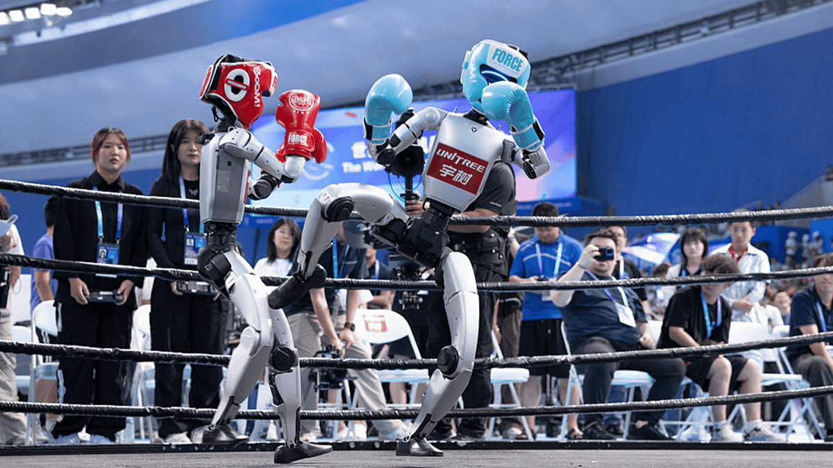 Man 'inches away from tragedy' as humanoid robot race goes horribly wrong