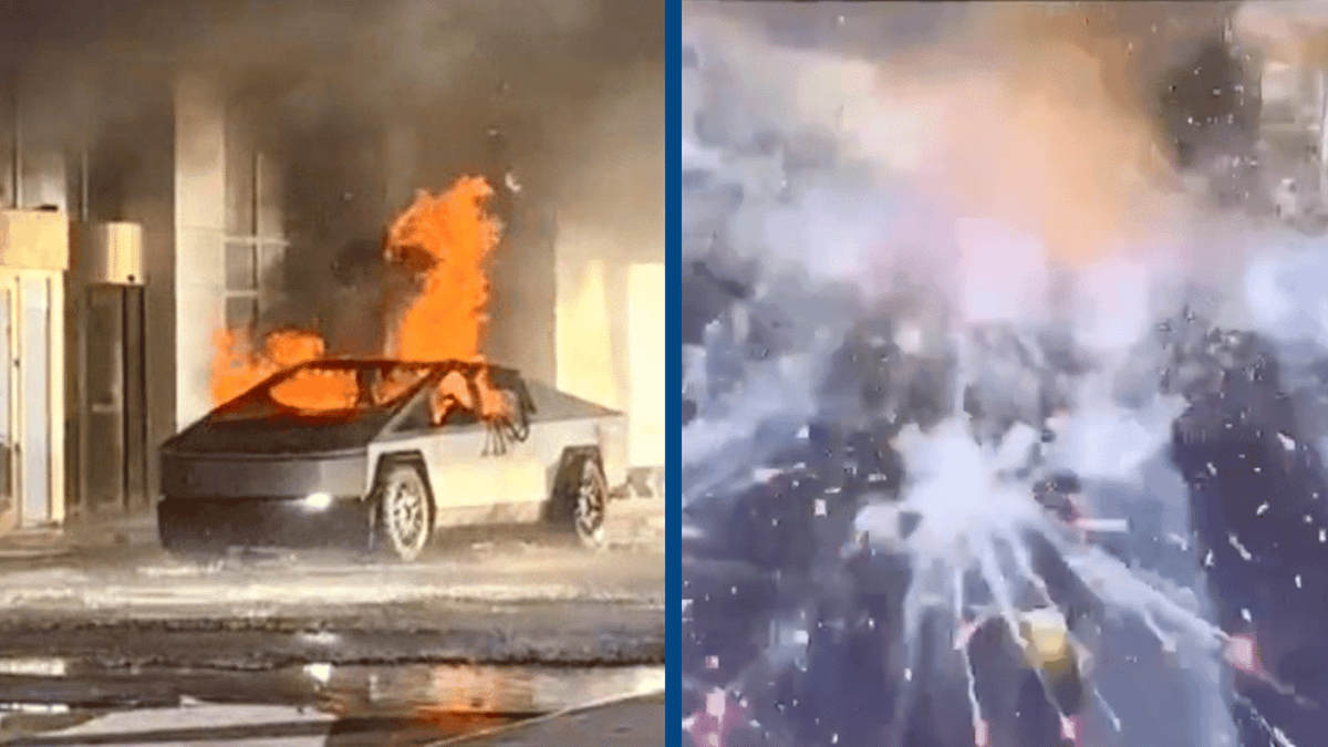 Horrifying footage shows moment Tesla Cybertruck mysteriously blows up ...