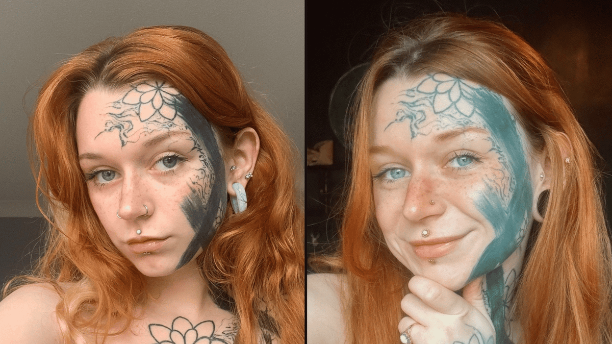 Woman who let boyfriend spontaneously tattoo her face has 'no regrets ...