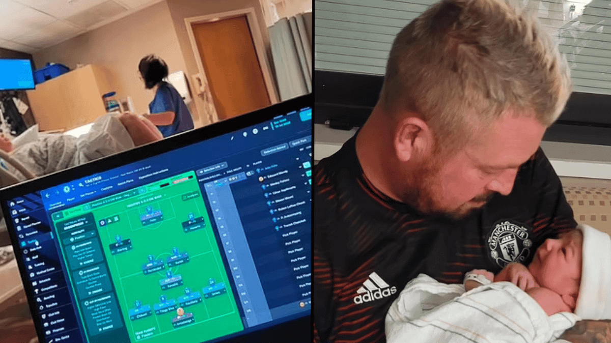 Dad who played Football Manager game while ‘super grumpy’ wife gave ...
