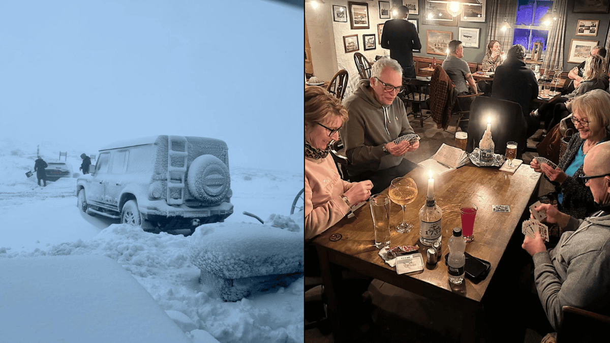More than 30 people have been trapped inside the UK's highest pub due ...