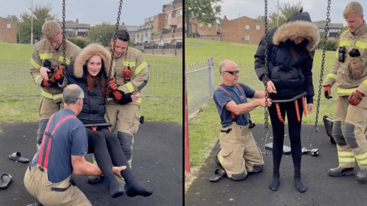 Mum gets rescued by firefighters after spending an hour trapped inside ...