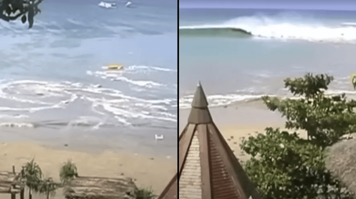 Terrifying footage shows waves moving in reverse moments before ...