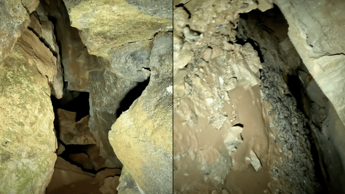 Underground cave explorer is stopped in his tracks and immediately ...