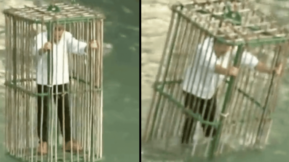 Town punishes its politicians by putting them in a cage in a river