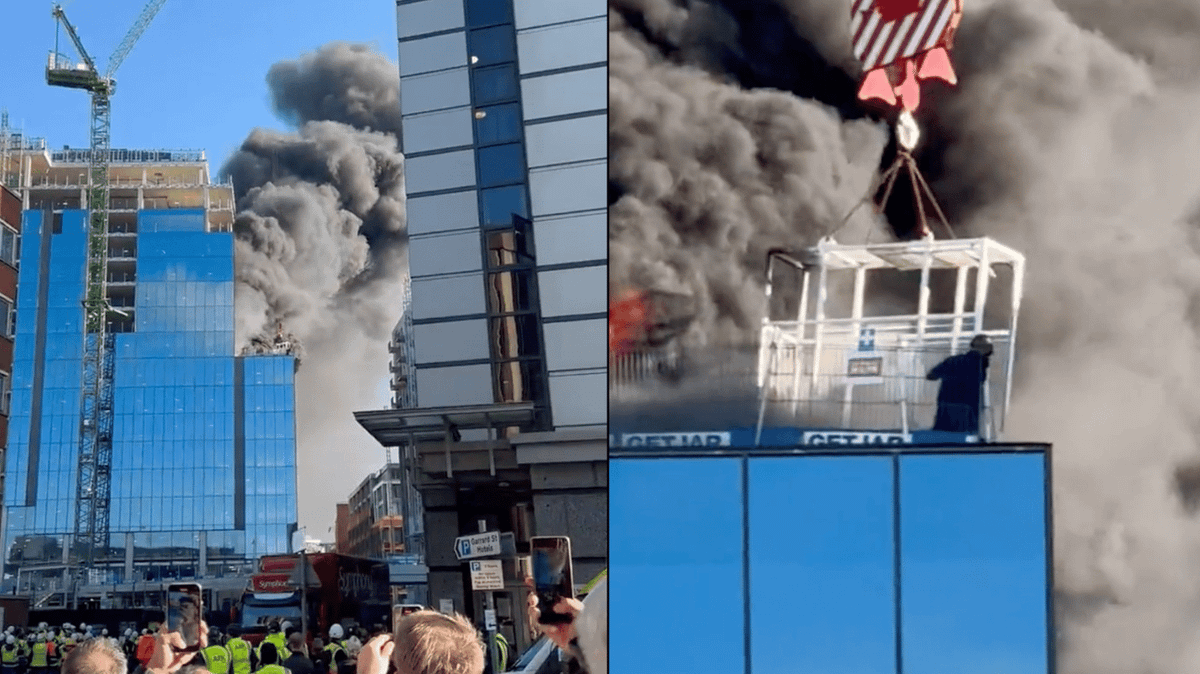 Person rescued by crane from burning building as huge fire breaks out ...