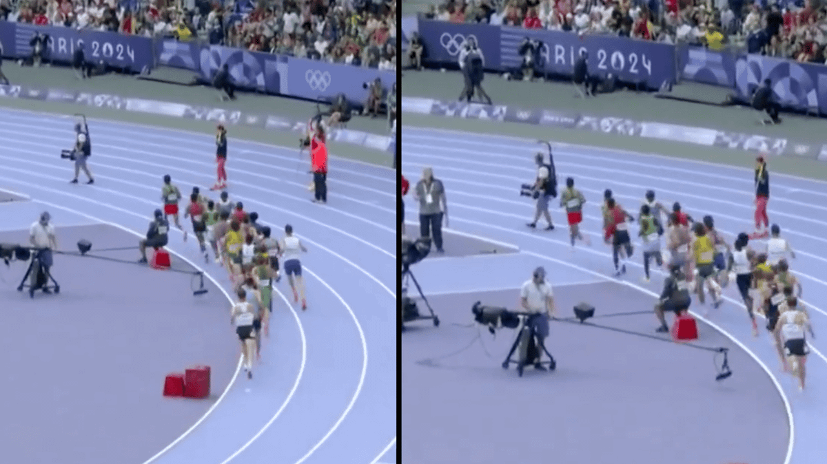 Shocking moment Olympics cameraman wanders into pack of runners and ...