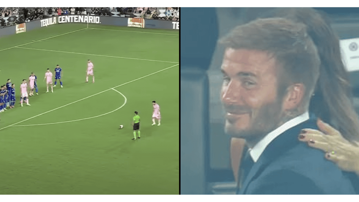 David Beckham cries after Lionel Messi scores last minute free kick in ...